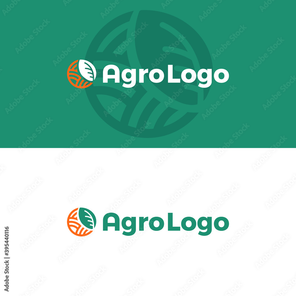 Agro logo design template. Leaf on green background. Agriculture, farm ...