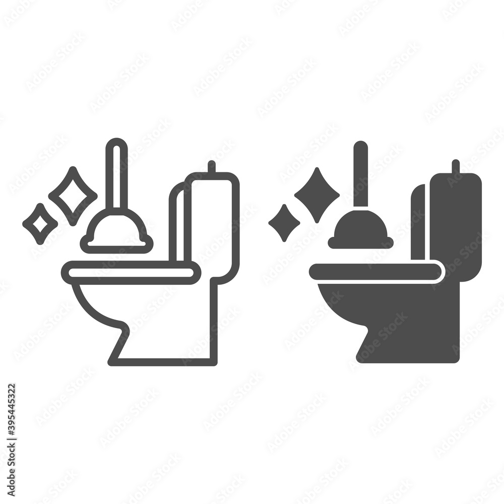 Toilet bowl and plunger line and solid icon, Hygiene routine concept ...