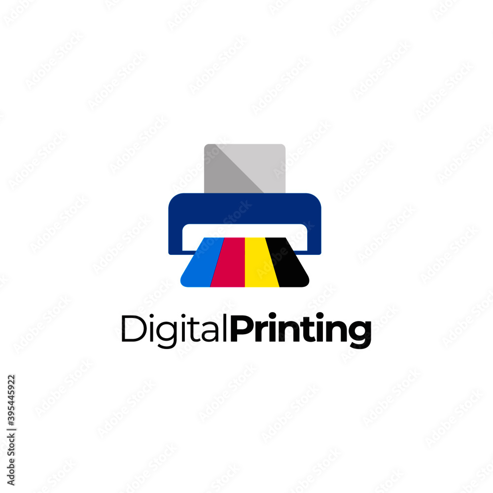 Digital printing logo, printer and CMYK symbol isolated on white ...