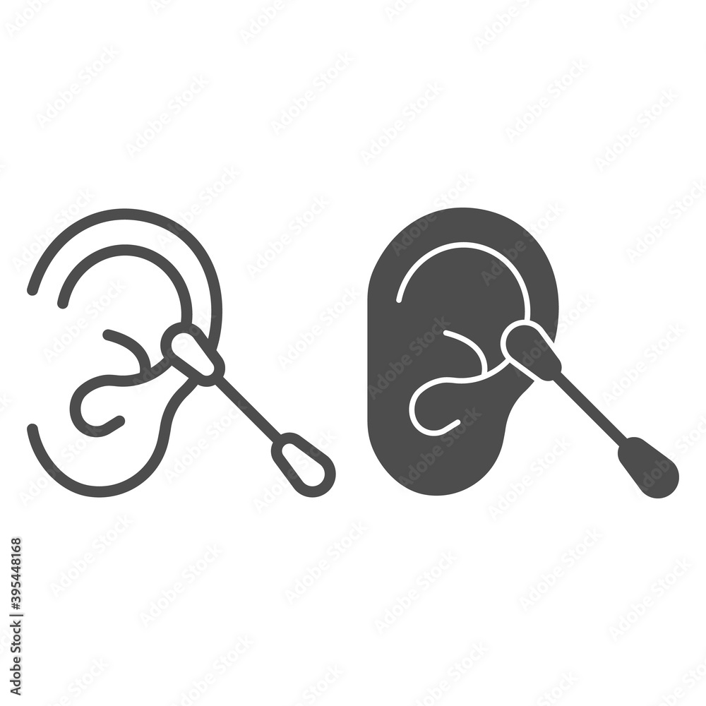 Ear and ear stick line and solid icon, Hygiene routine concept, Cotton ...