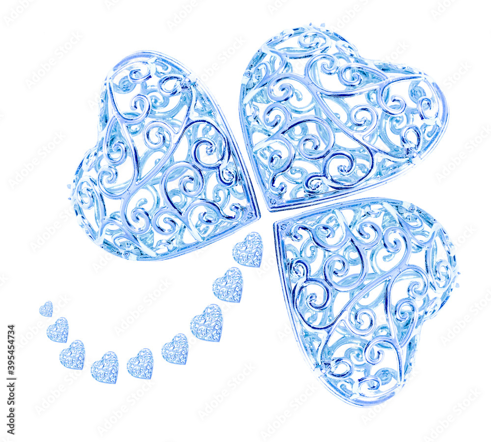 Three-leaf clover made of blue hearts isolated on a white background ...