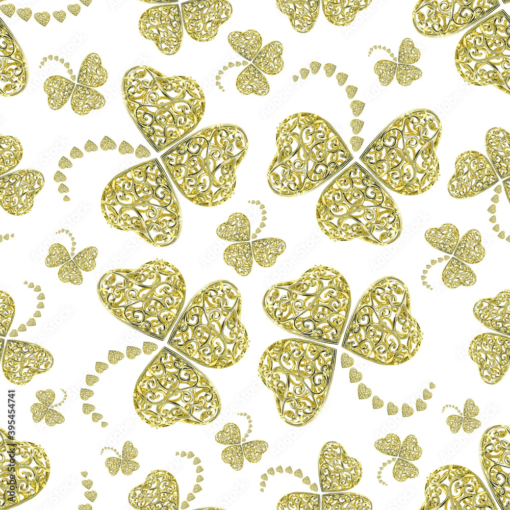 Seamless pattern of three-leaf clovers from Golden hearts isolated on a ...
