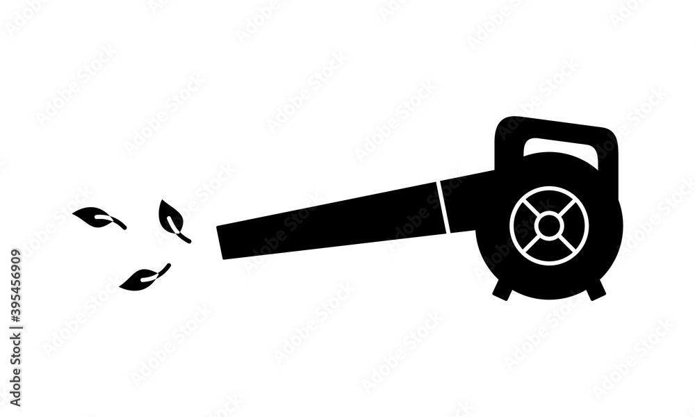 Blower with leaves. Silhouette icon of electric vacuum cleaner for leaf ...