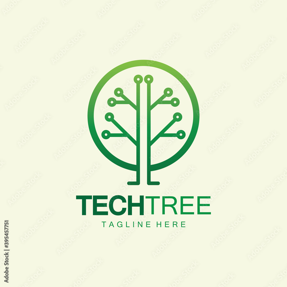 tech tree logo concept,green network technology logo vector.tech tree ...