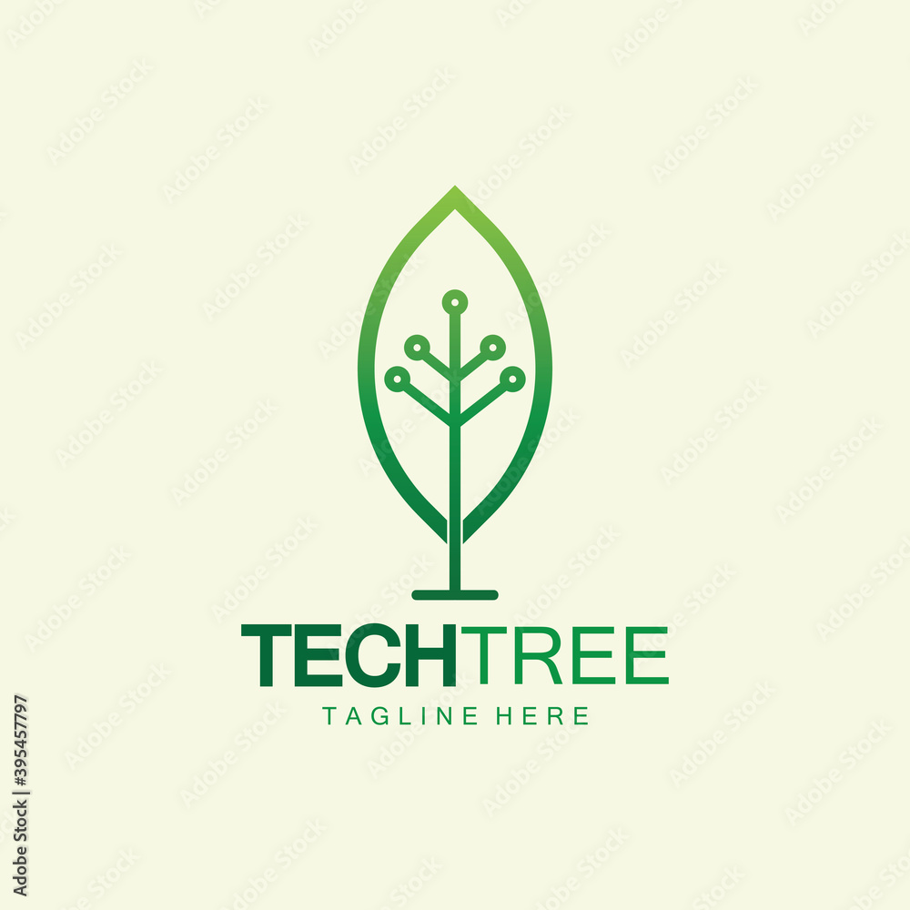 tech tree logo concept,green network technology logo vector.tech tree ...