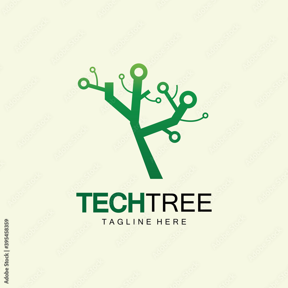 tech tree logo concept,green network technology logo vector.tech tree ...
