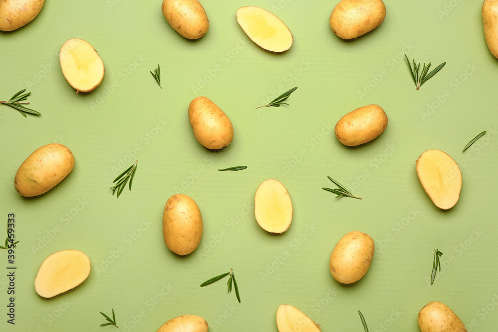 Raw potatoes on color background Stock Photo | Adobe Stock