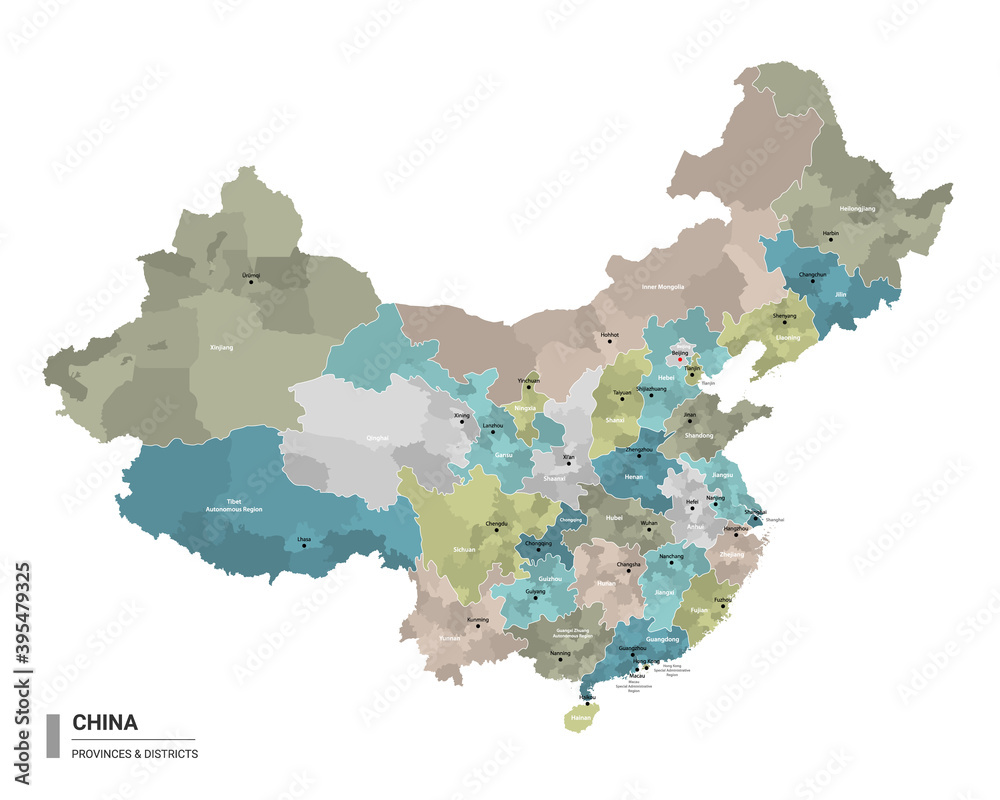 China higt detailed map with subdivisions. Administrative map of China ...