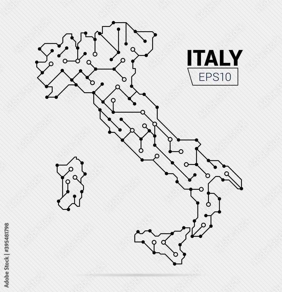 Abstract futuristic map of Italy. Electric circuit of the country ...