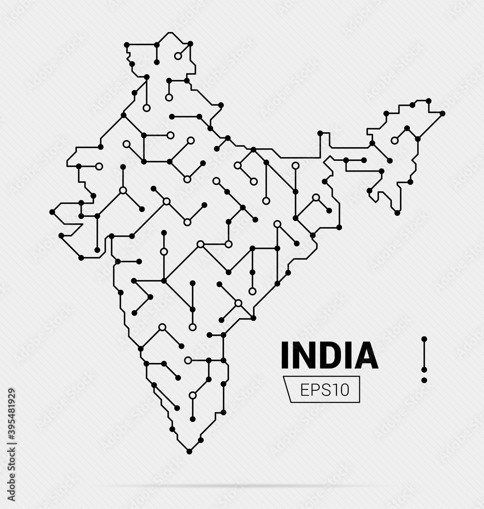 Abstract futuristic map of India. Electric circuit of the country ...