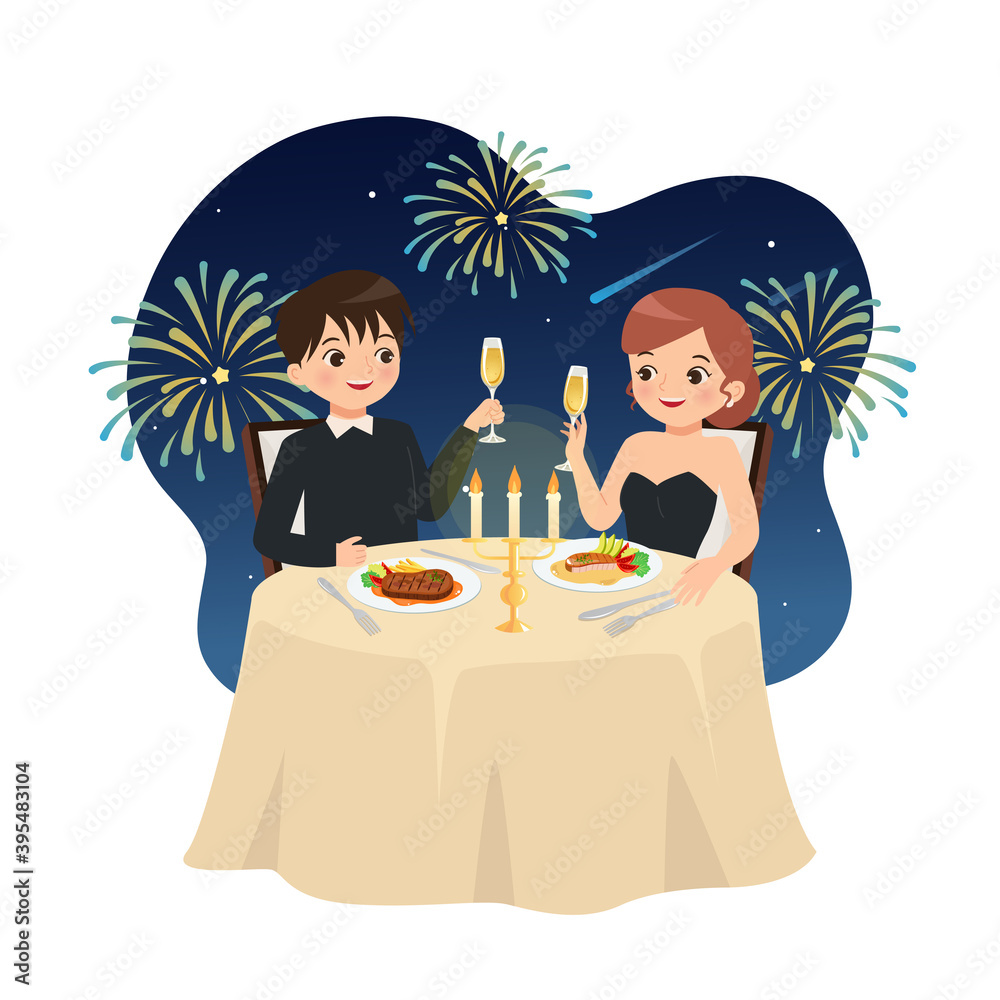 Cartoon Couple At Dinner