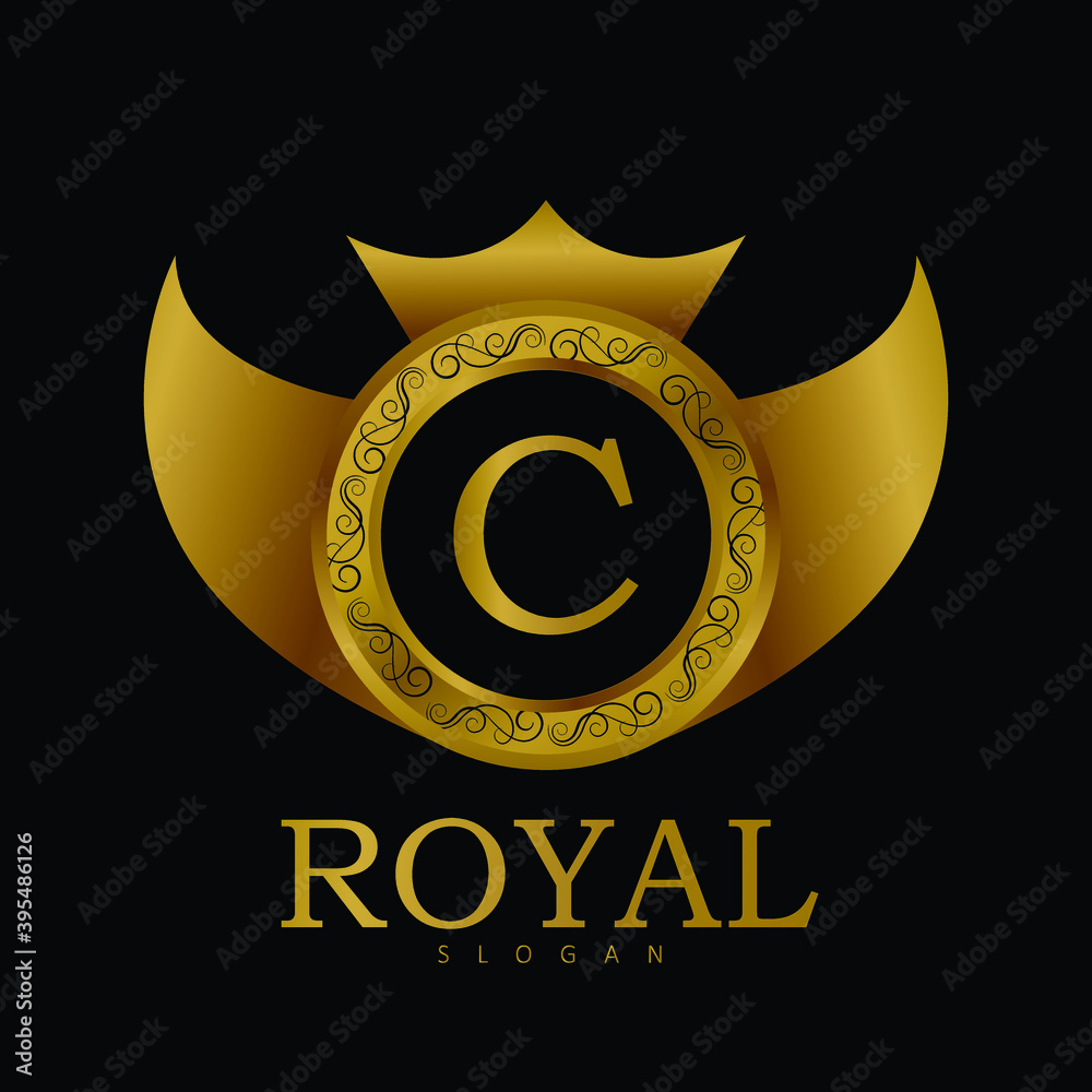 Royal Golden logo Design for letter C. luxury Golden Vector logo design ...