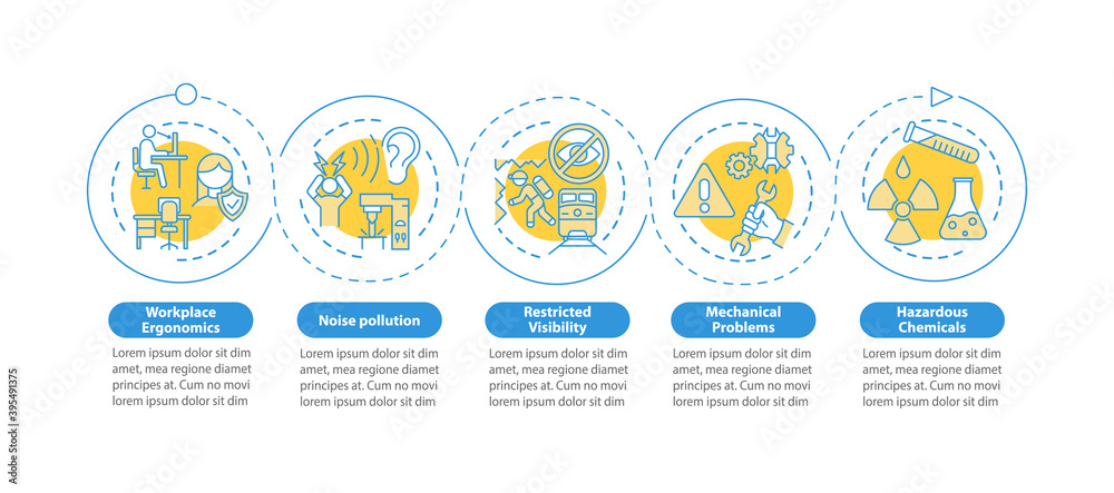 Workplace safety concerns vector infographic template. Noise pollution ...