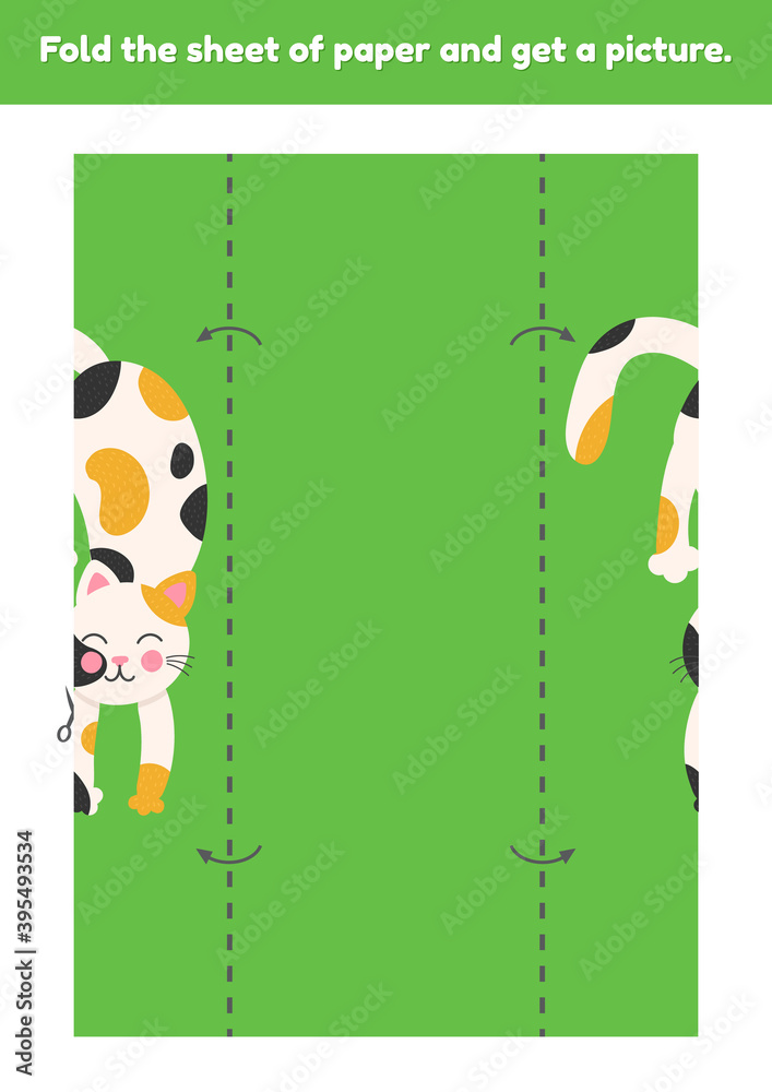 Fold the sheet of paper and get a picture cute cartoon funny cat ...