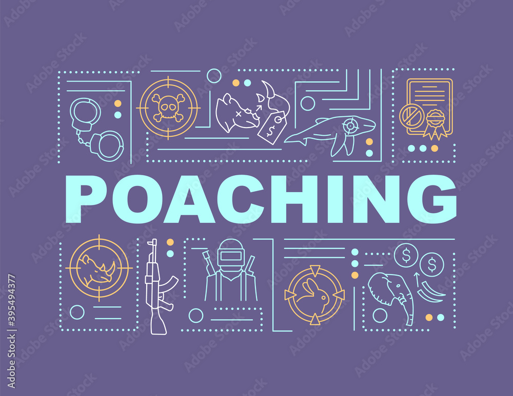 Poaching word concepts banner. Living, dead individuals, tissues trade ...