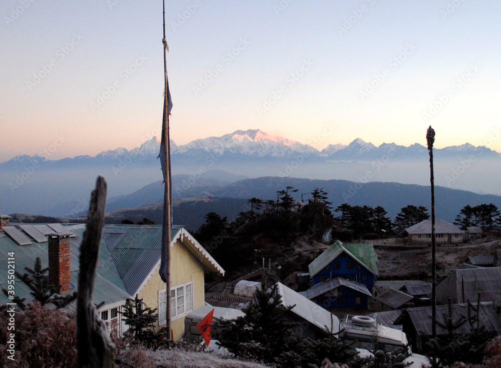 A magnificent view of sunrise over the Mt. Kanchanjunga, as seen from ...