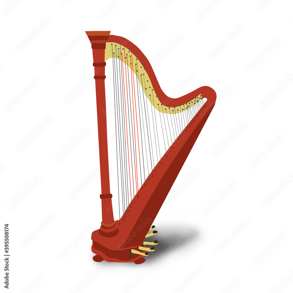 harp isolated on white background illustration drawing side view curvy ...