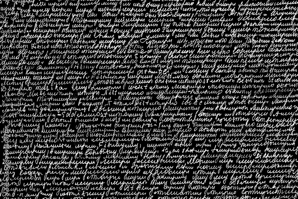 Texture of unreadable text with corrections on a black background ...