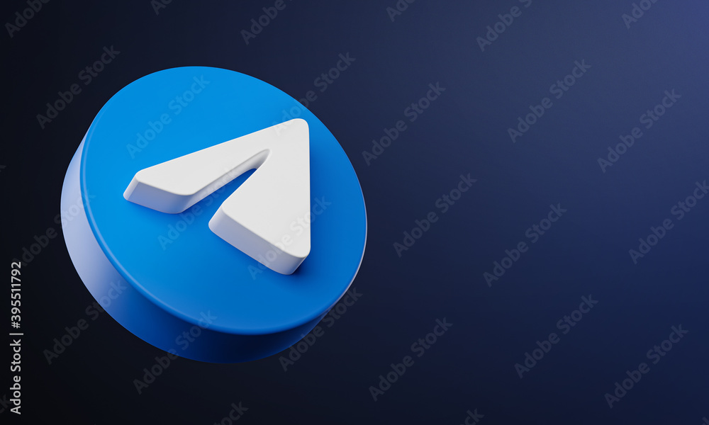 Telegram Circle Button Icon 3D on Dark Bakcgorund. Elegant Template ...