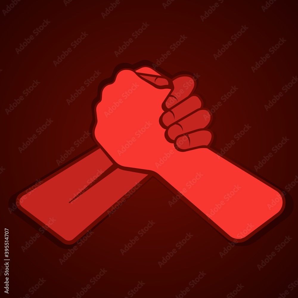 Strong Handshake friendship vector illustration isolated on red ...