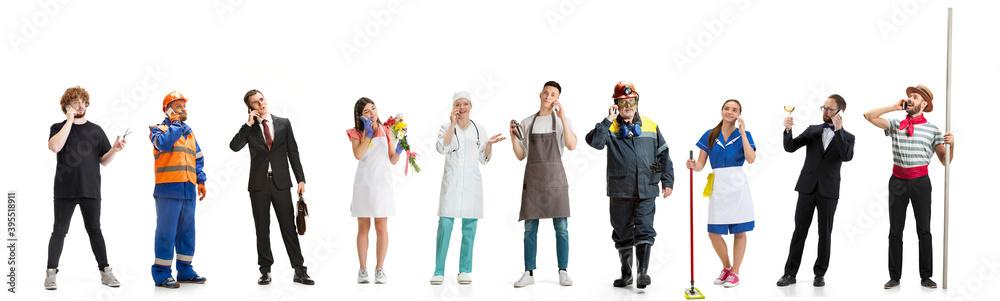 Group of people with different professions isolated on white studio ...