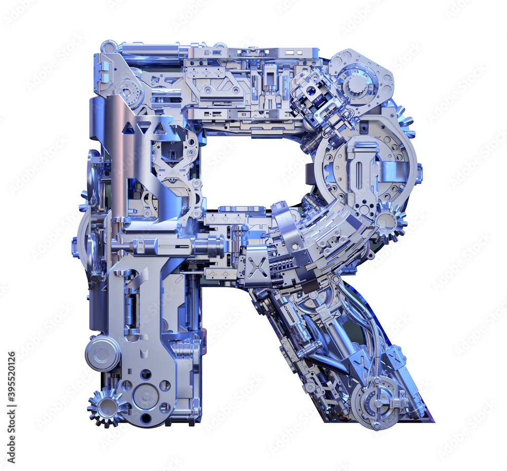 Letter R 3D sci fi logo. Cyber technological abstract texture alphabet ...