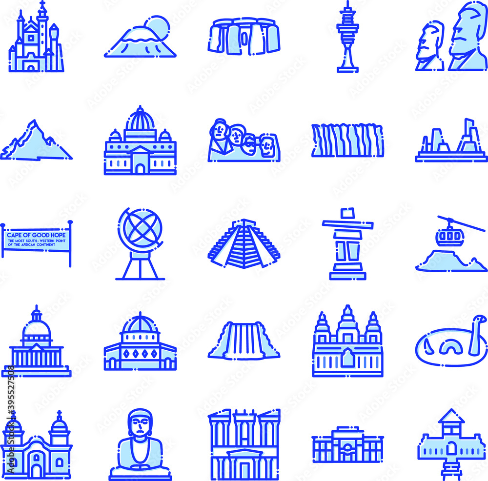 Famous Landmarks of world icon set every single icon be easily modified ...
