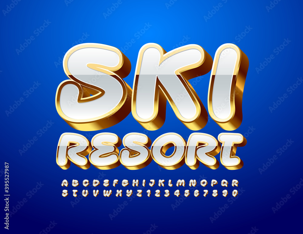 Vector elite banner Ski Resort. Luxury White and Gold Font. Creative ...