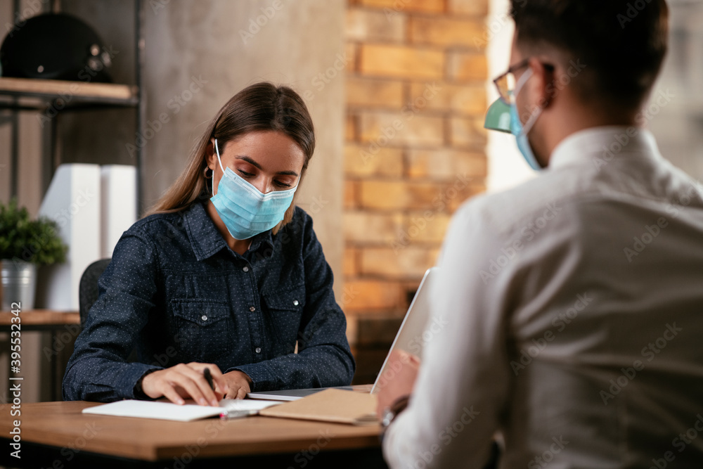 Job interview business meeting. Businessman and businesswoman in office ...