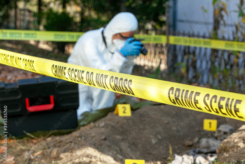 Crime scene investigation. Forensic science specialist at work. Stock ...
