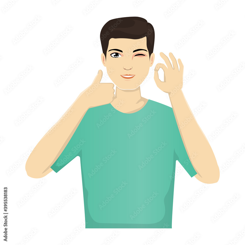 Handsome man expression character and emoticon face with oke gesture ...