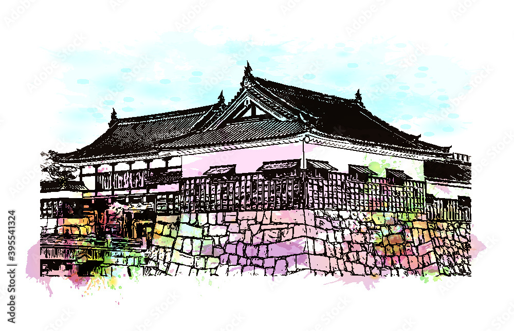 Building view with landmark of Hiroshima Castle, sometimes called Carp ...