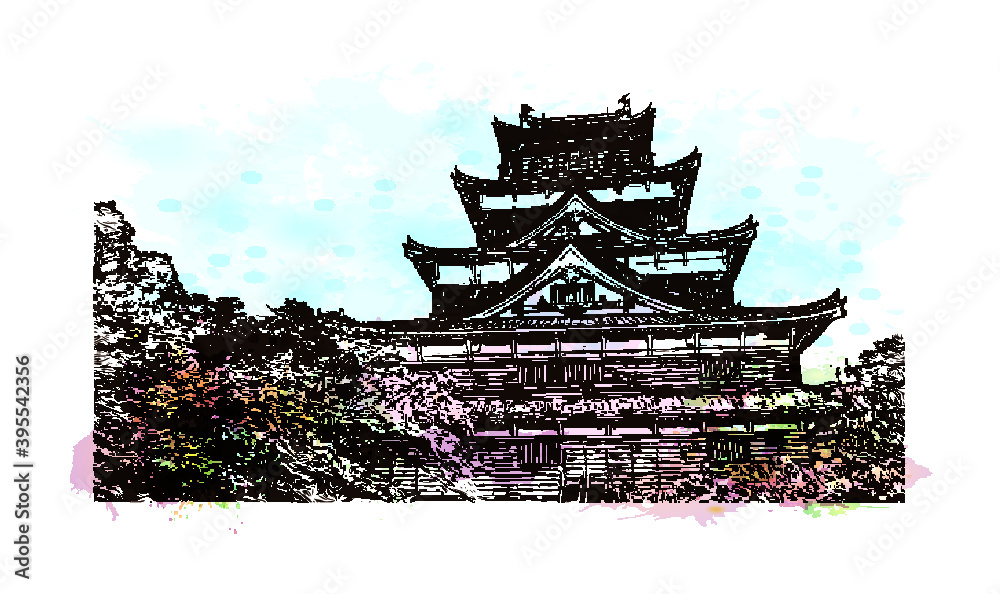Building view with landmark of Hiroshima Castle, sometimes called Carp ...