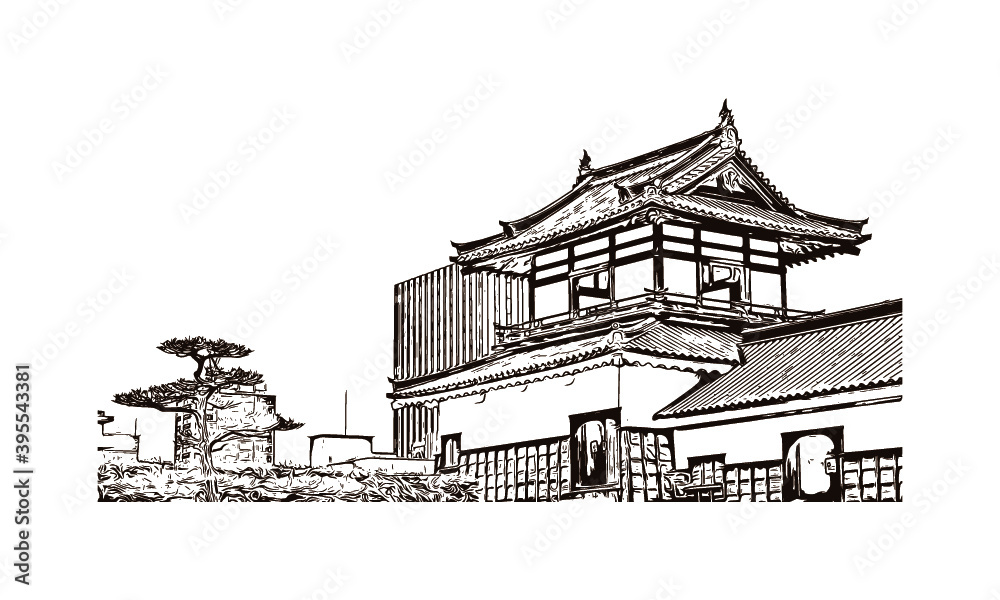 Building view with landmark of Hiroshima Castle, sometimes called Carp ...