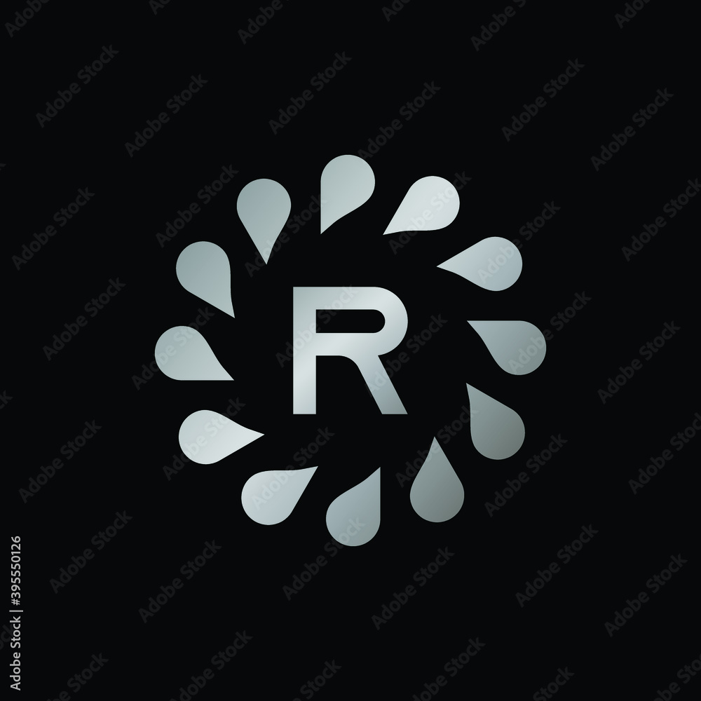 Logo Design for Letter R. Silver Letter R logo design isolated on black ...