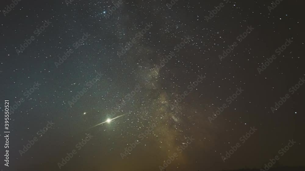 Night Starry Sky With Glowing Stars. Bright Glow Of Planets Saturn and ...