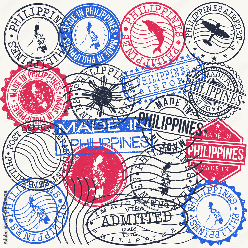 Philippines Set of Stamps. Travel Passport Stamp. Made In Product ...