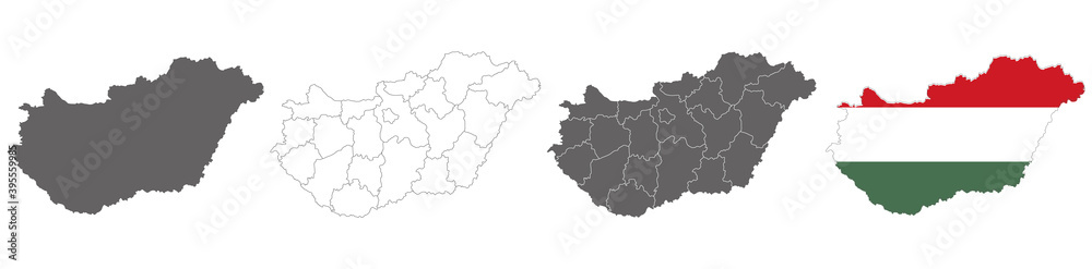 set of political maps of Hungary with regions and flag map isolated on ...