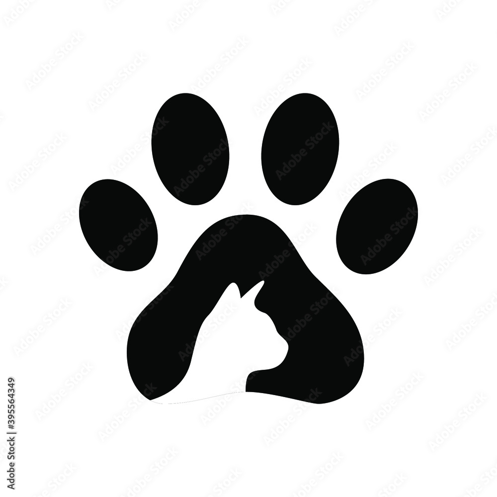 Pet shop logo. Creative icon of a cat with a cat paw. Design of labels ...