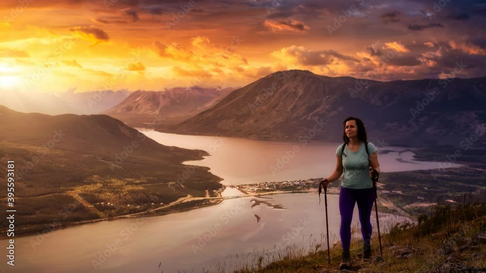 Cinemagraph Continuous Loop Animation. Adventurous Girl Hiking up the ...