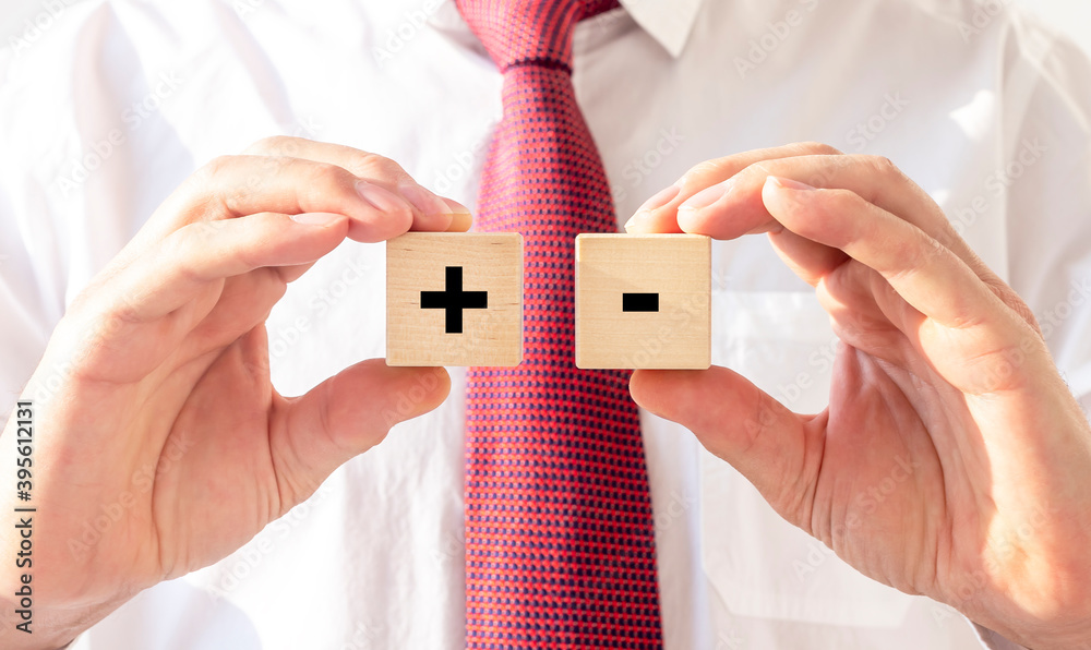 Minus vs plus signs, comparison of opposites, positive vs negative ...