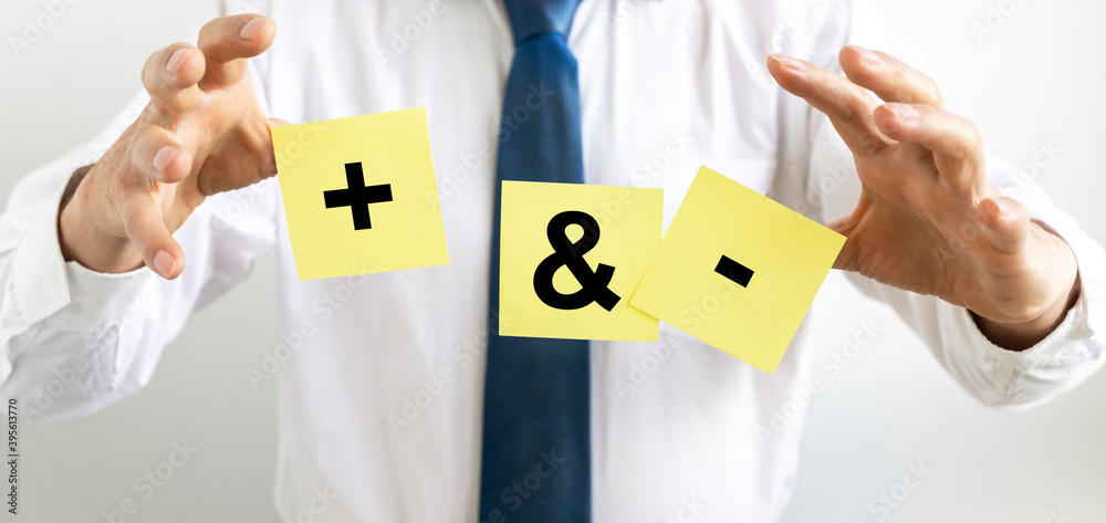 Minus vs plus signs, comparison of opposites, positive vs negative ...
