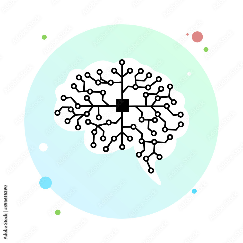 Modern brain link connected point in circle icon. Digital human brain, particles plexus ...