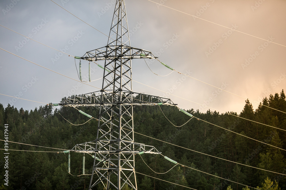 High-power tower Power transmission system.High voltage transmission ...