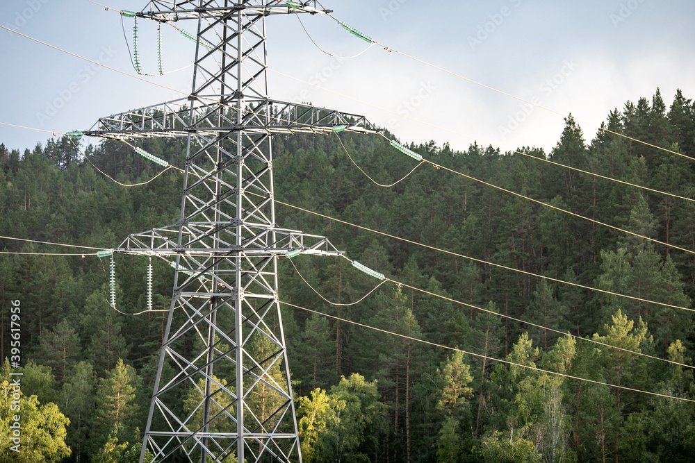 High-power tower Power transmission system.High voltage transmission ...