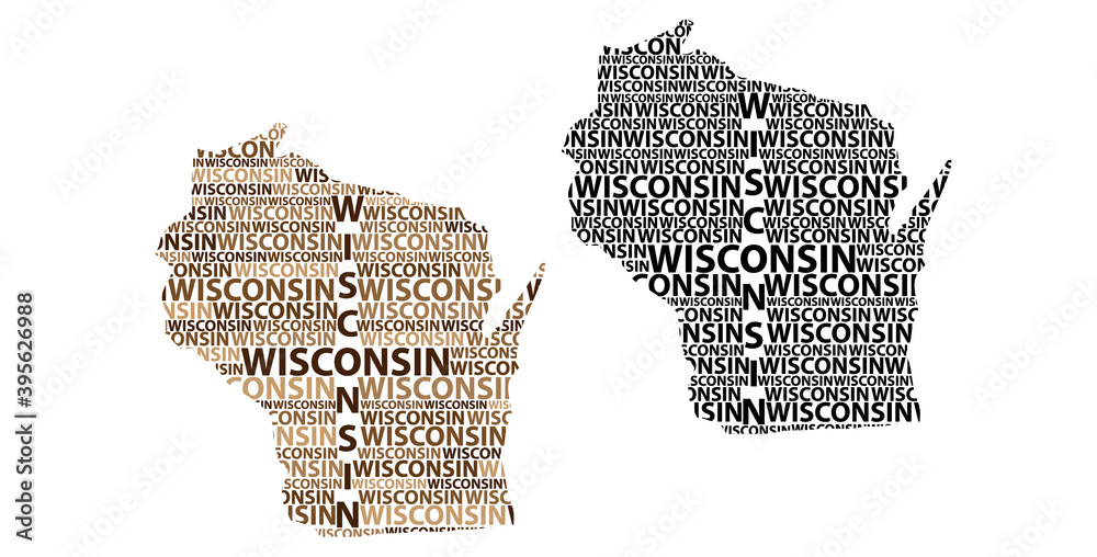Sketch Wisconsin (United States of America) letter text map, Wisconsin ...