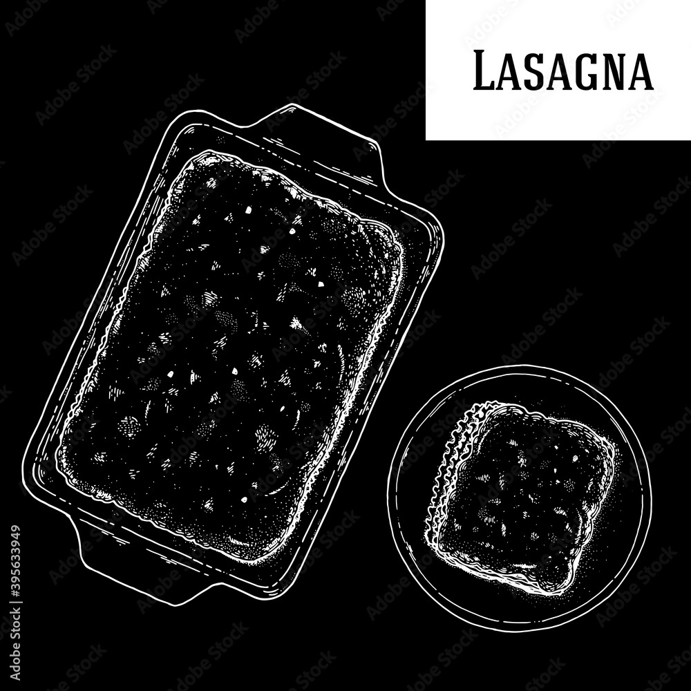 Lasagna sketch vector illustration. Italian cuisine. Lasagna dish. Hand ...