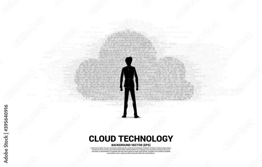silhouette of businessman with cloud binary code. concept of cloud ...