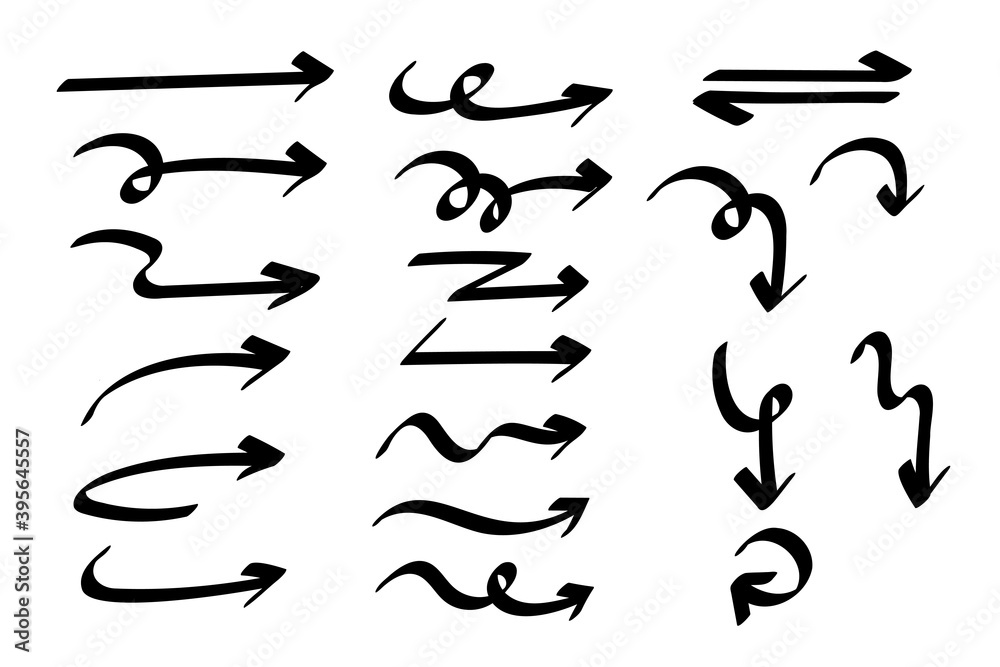 Handmade arrows doodle. Hand drawn sketch symbols set direction mark on ...