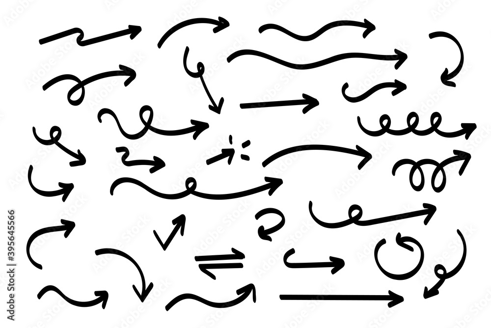 Vektorová grafika „Handmade arrows doodle. Hand drawn sketch symbols ...